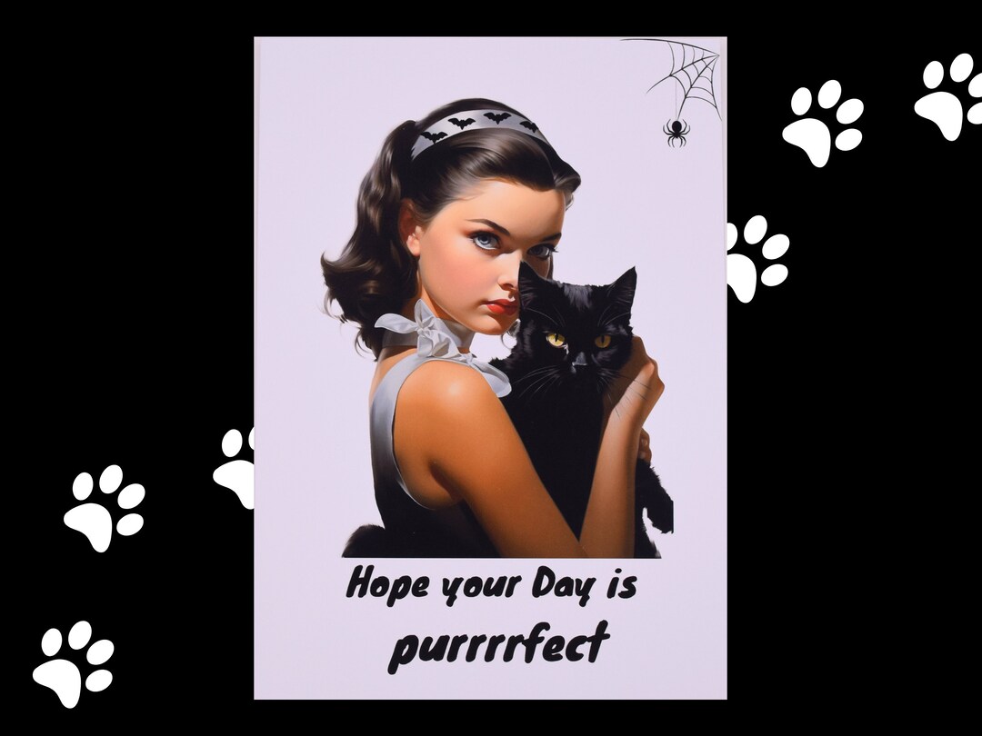 Goth Girl and Cat Card | Girl and Black Cat Card | Good Day Greeting ...