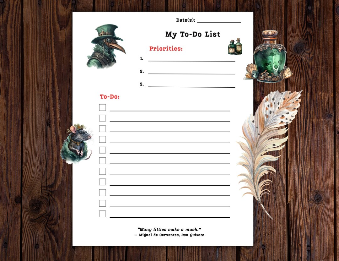 Plague Doctor To-do List | Plague Doctor to Do List Printable | Daily ...