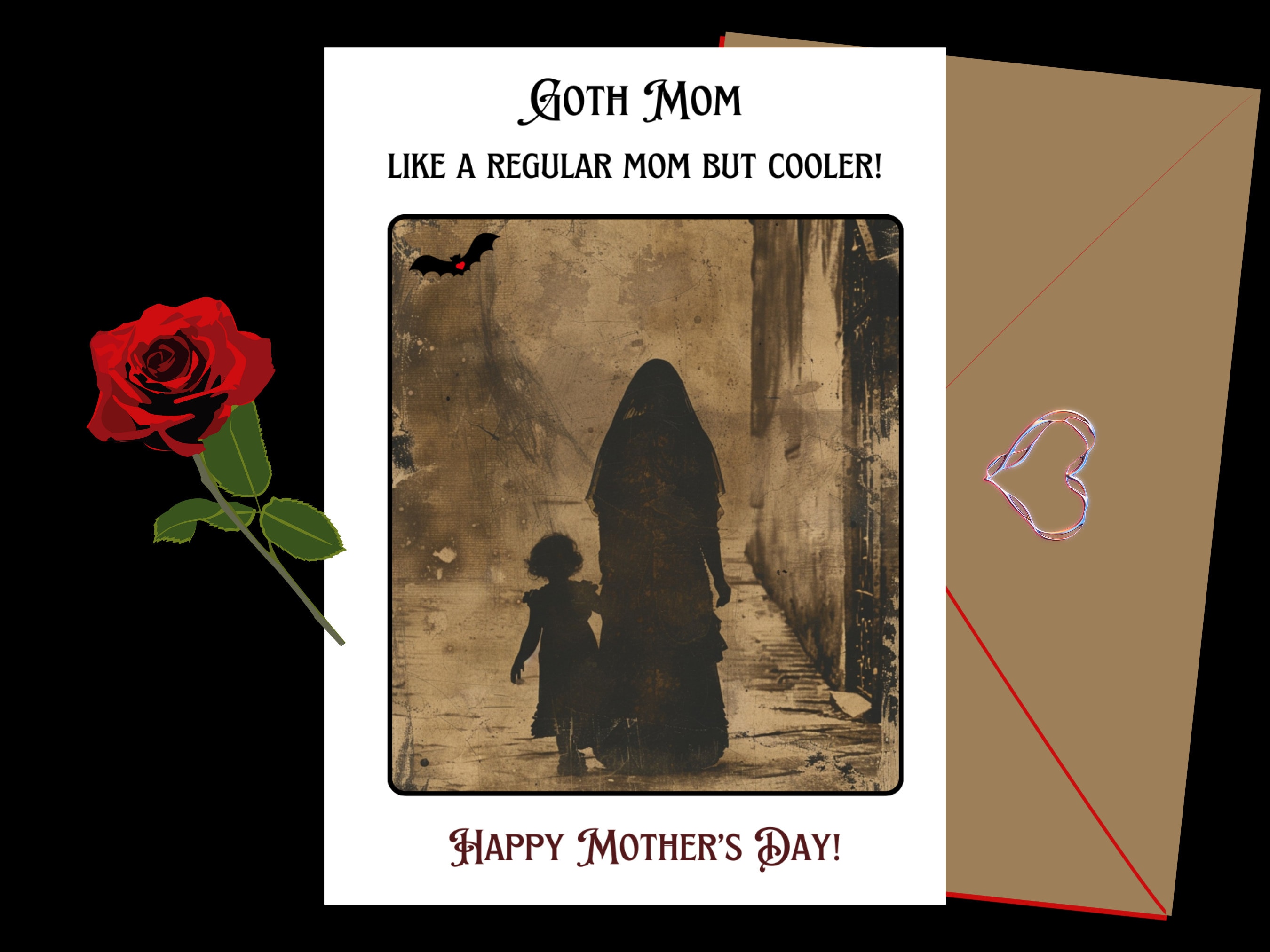 Goth Mothers Day Card | Printable Gothic Mothers Day Card | Happy Spooky Moms Day | Alternative ...