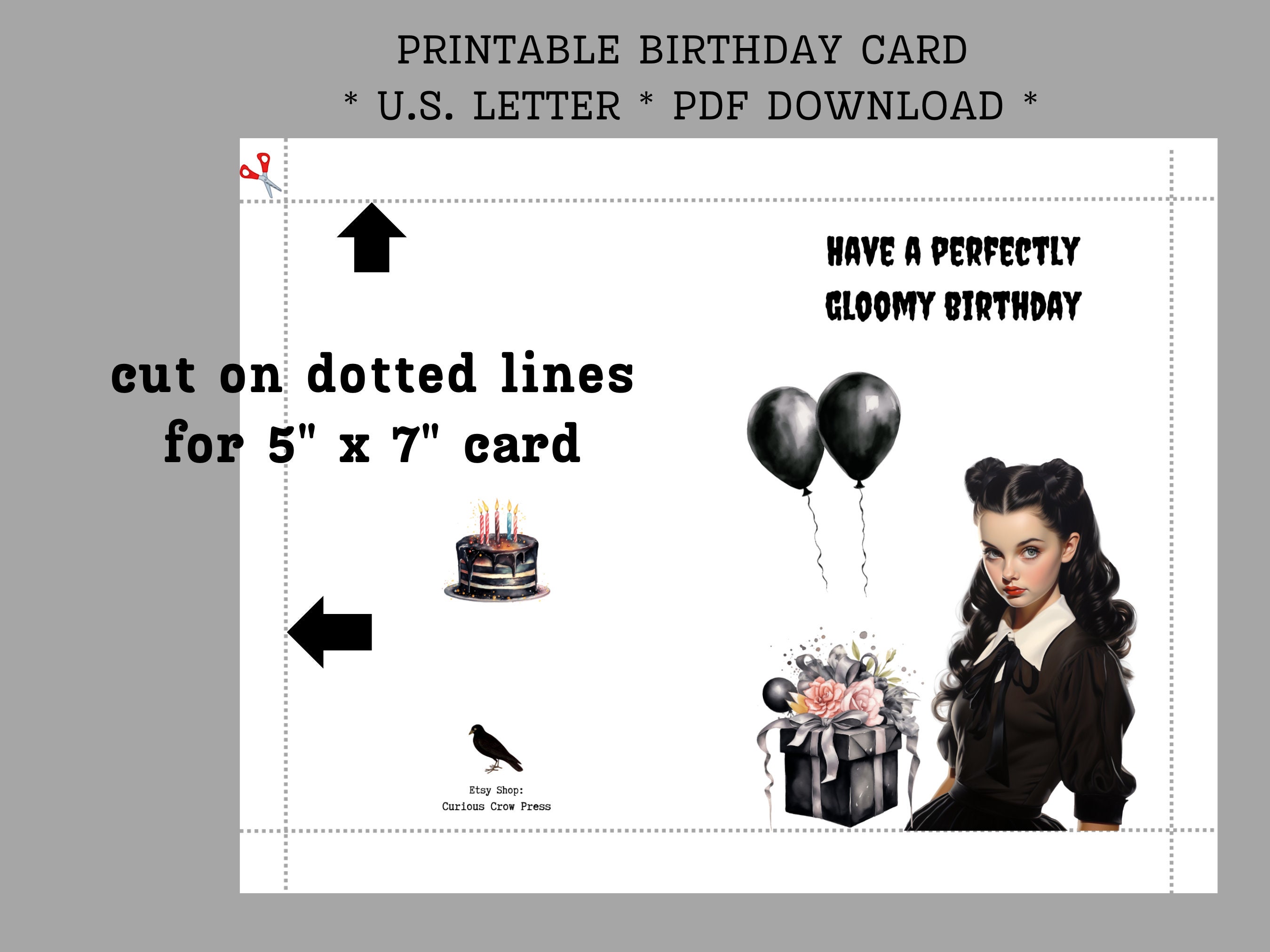 Printable Goth Girl Birthday Card | Gothic Happy Birthday Card | 5x7 ...