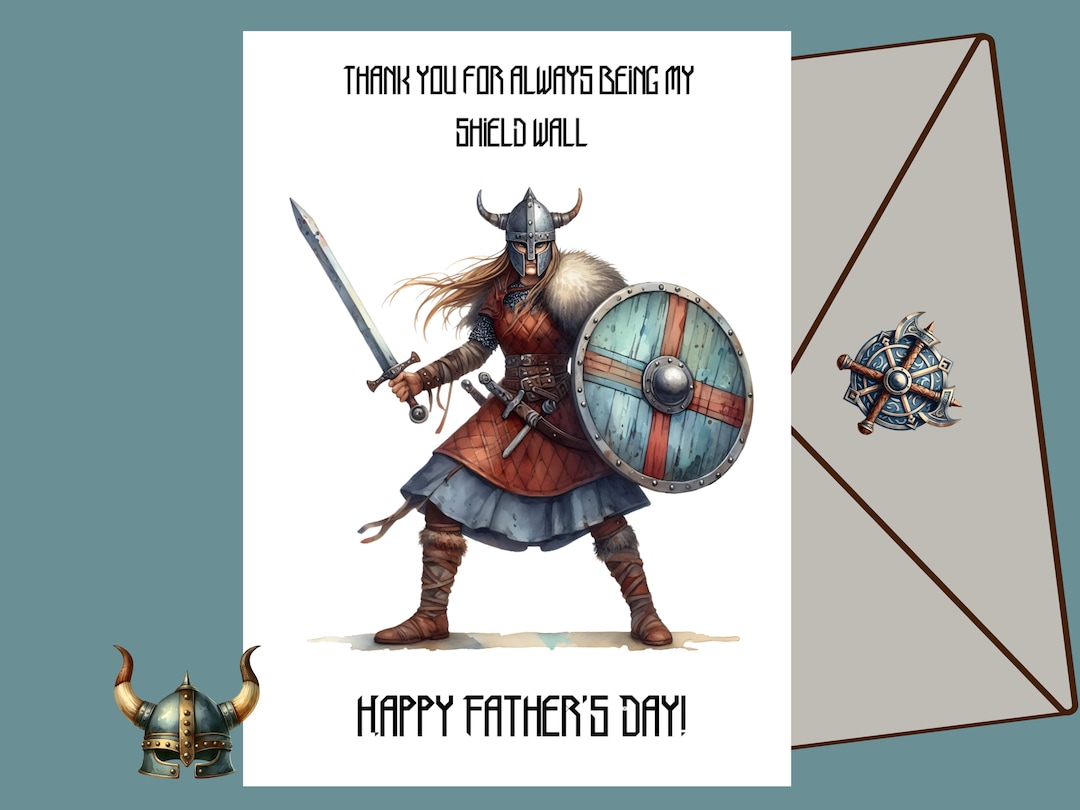Viking Fathers Day Printable Card Cool Dads Day Card Shield Wall ...