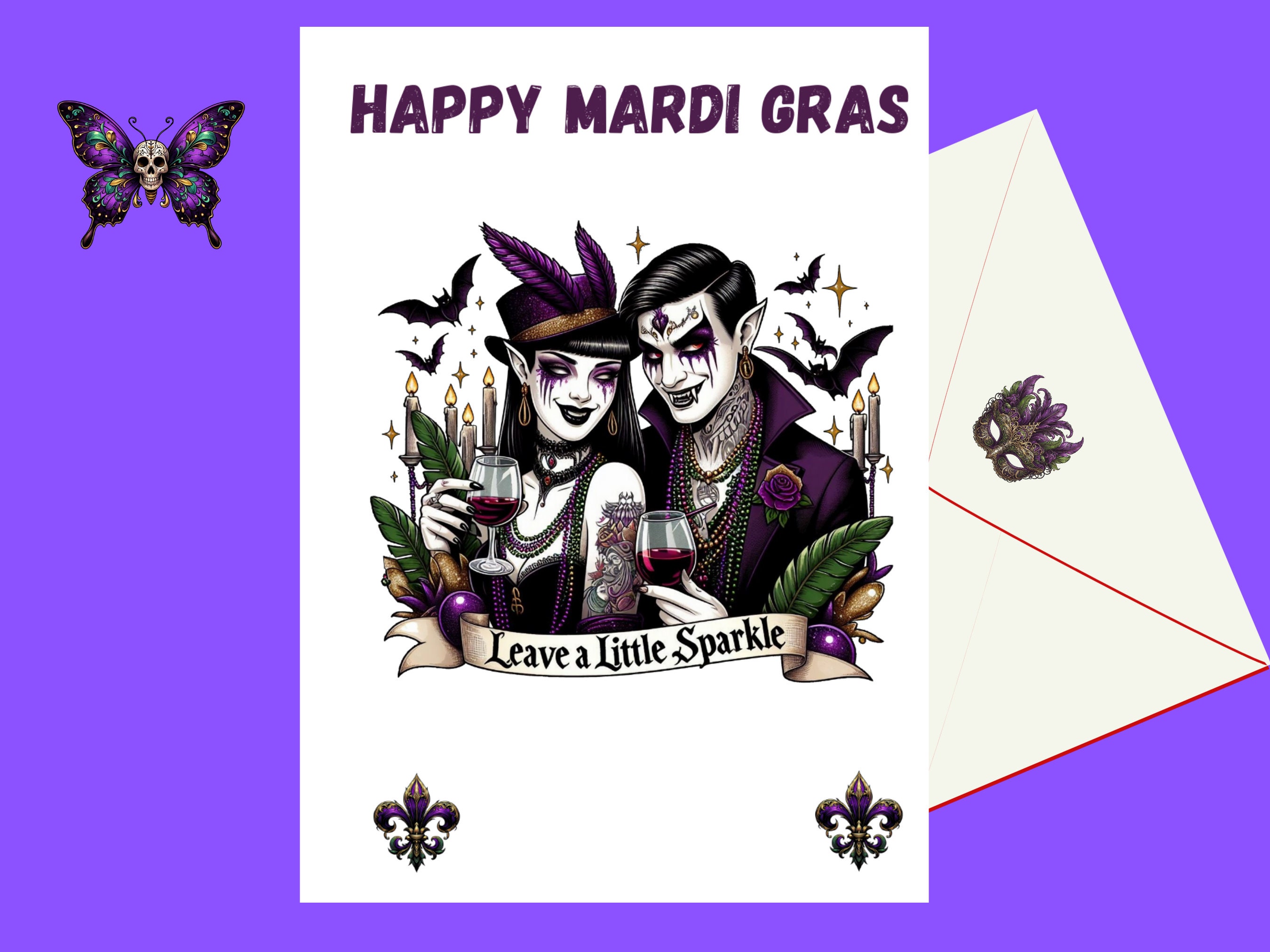 Goth Mardi Gras Vampire Printable Card Gothic Happy Mardi Gras Card ...