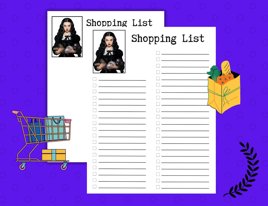 Printable Shopping List | Printable Grocery List | Gothic Shopping List ...