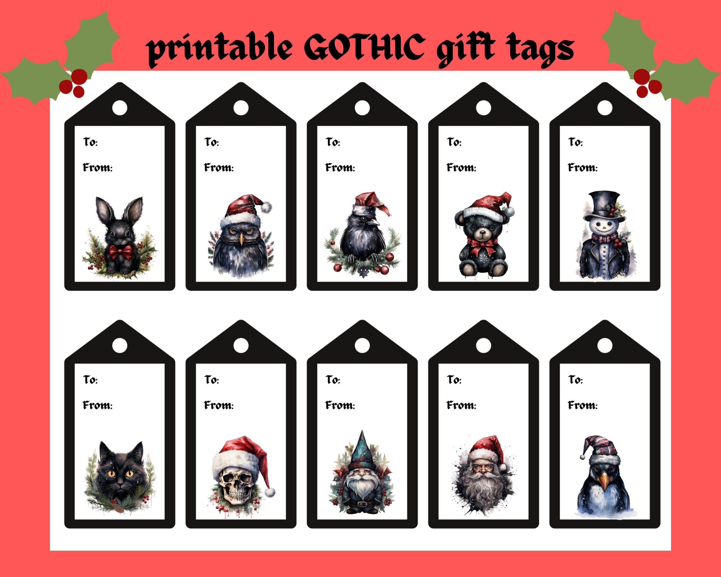 Gothic Christmas Gift Tags | Spooky Xmas Tags | Dark Christmas Gift Tag ...