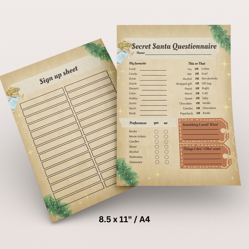 Printable Secret Santa Questionnaire | Christmas Gift Exchange | Secret ...