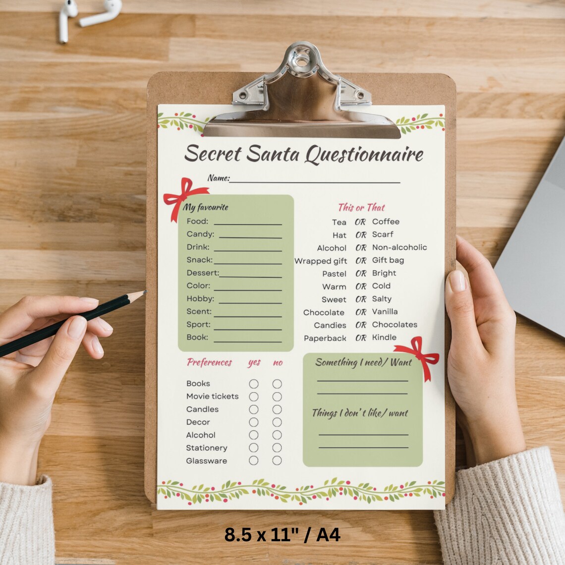 Secret Santa Questionnaire Bundle Printable Christmas Gift - Etsy