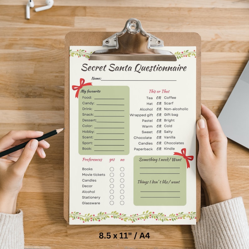 Secret Santa Questionnaire Bundle | Printable Christmas Gift List ...