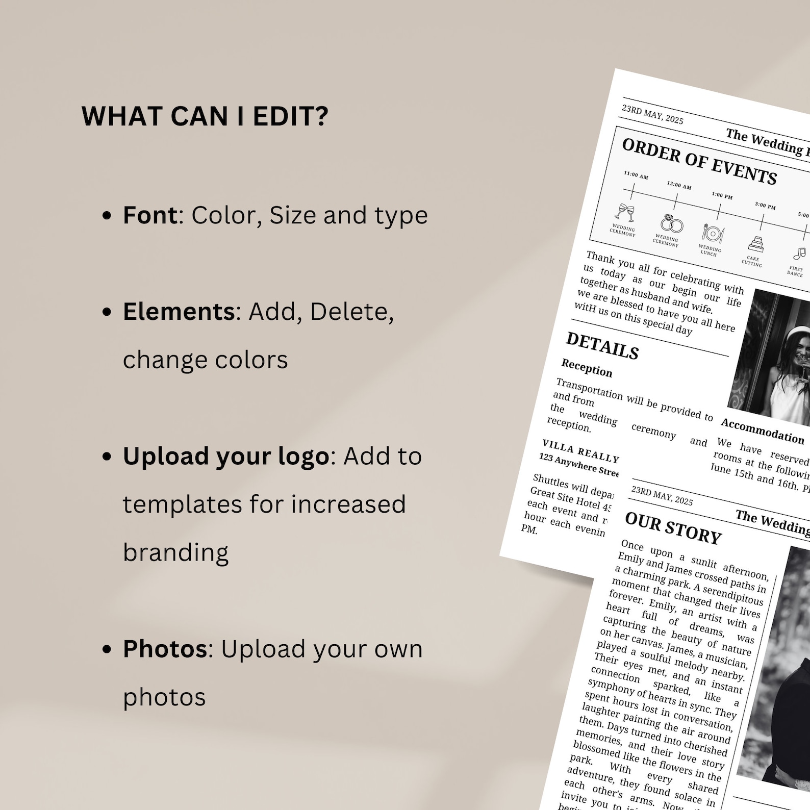 Editable Wedding Newspaper Invitation Template - Personalise Your Love ...