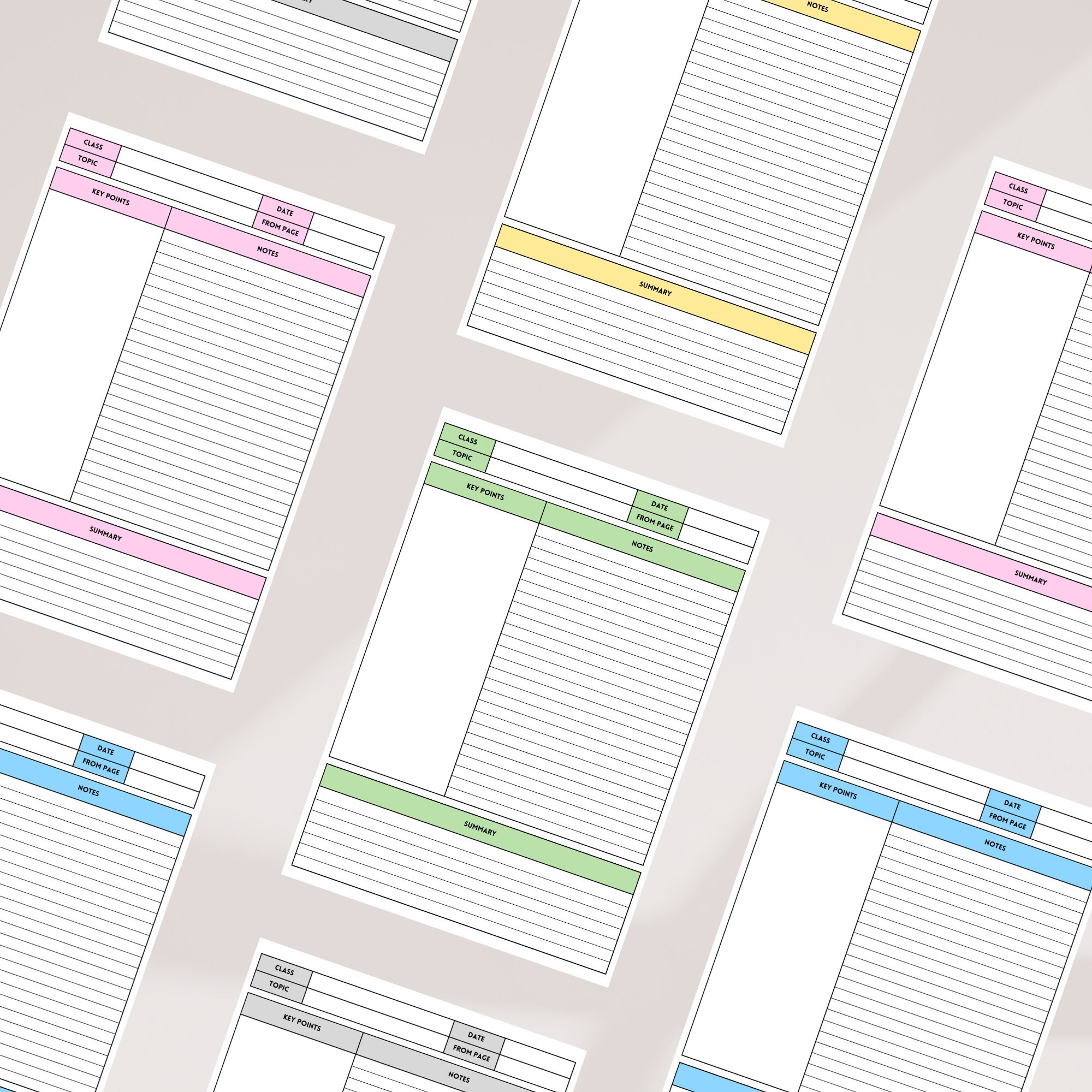 Cornell Notes Template | Instant Download | 5 Color Options | Digital ...