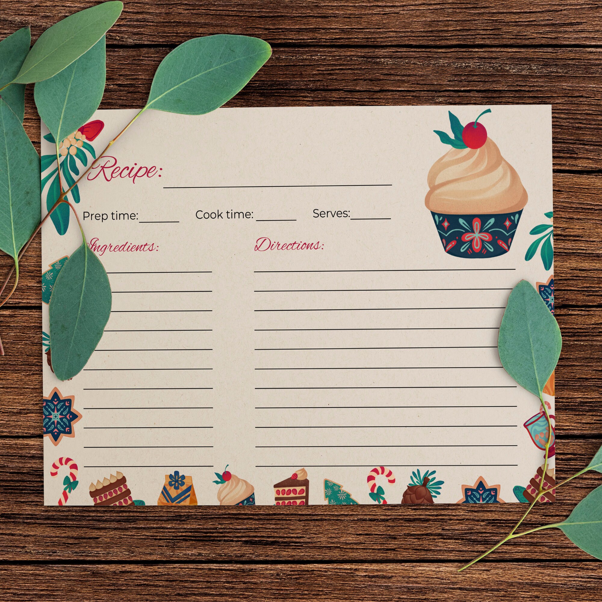 Christmas Recipe Card Template | Holiday Cookie Recipe Card | Custom ...