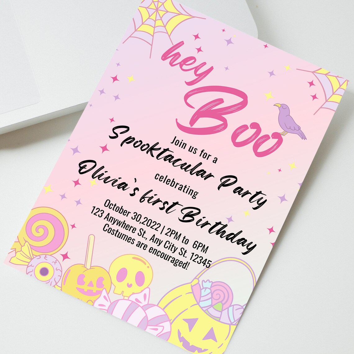 Editable Pastel Spooky One Invitation Template - Etsy