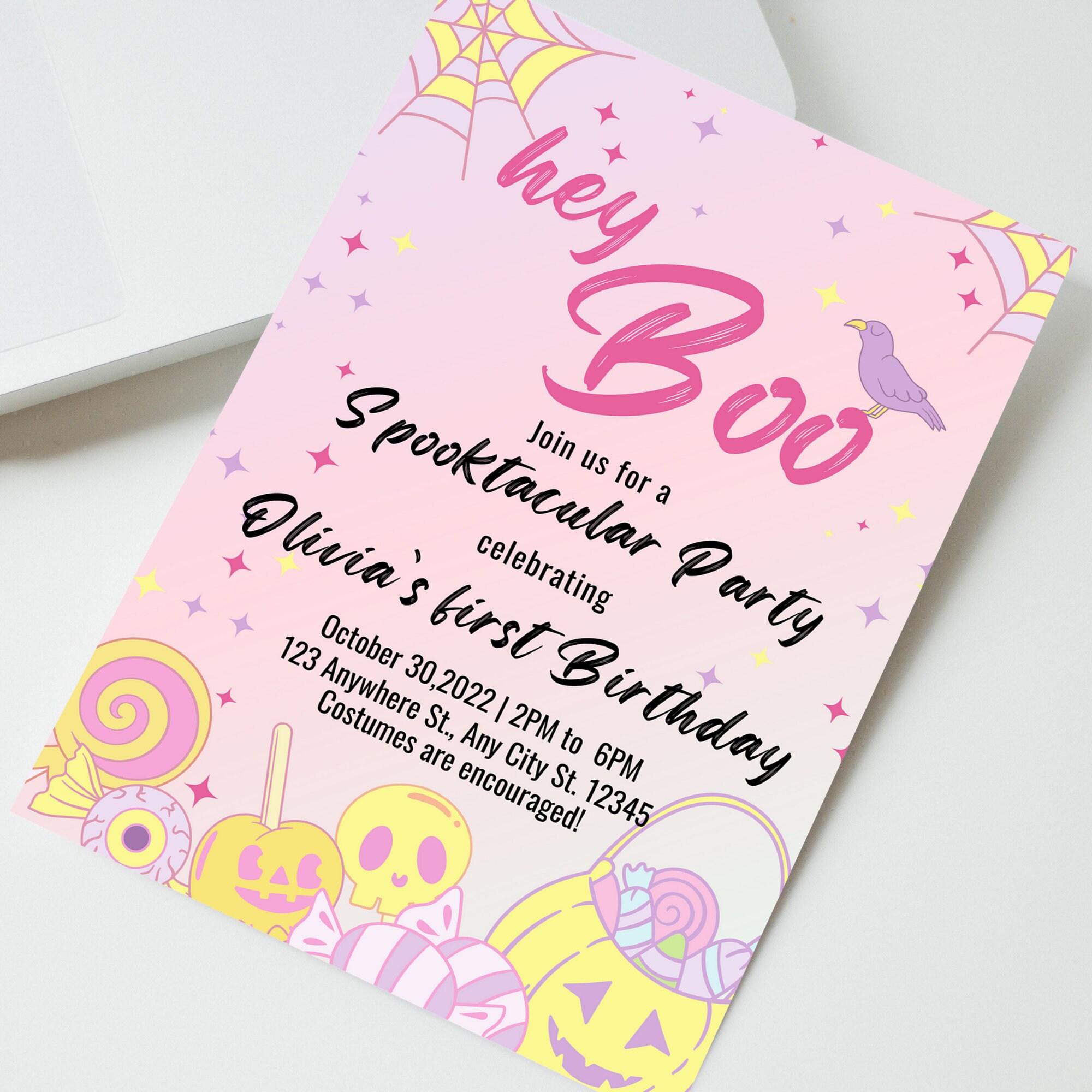Editable Pastel Spooky One Invitation Template - Etsy