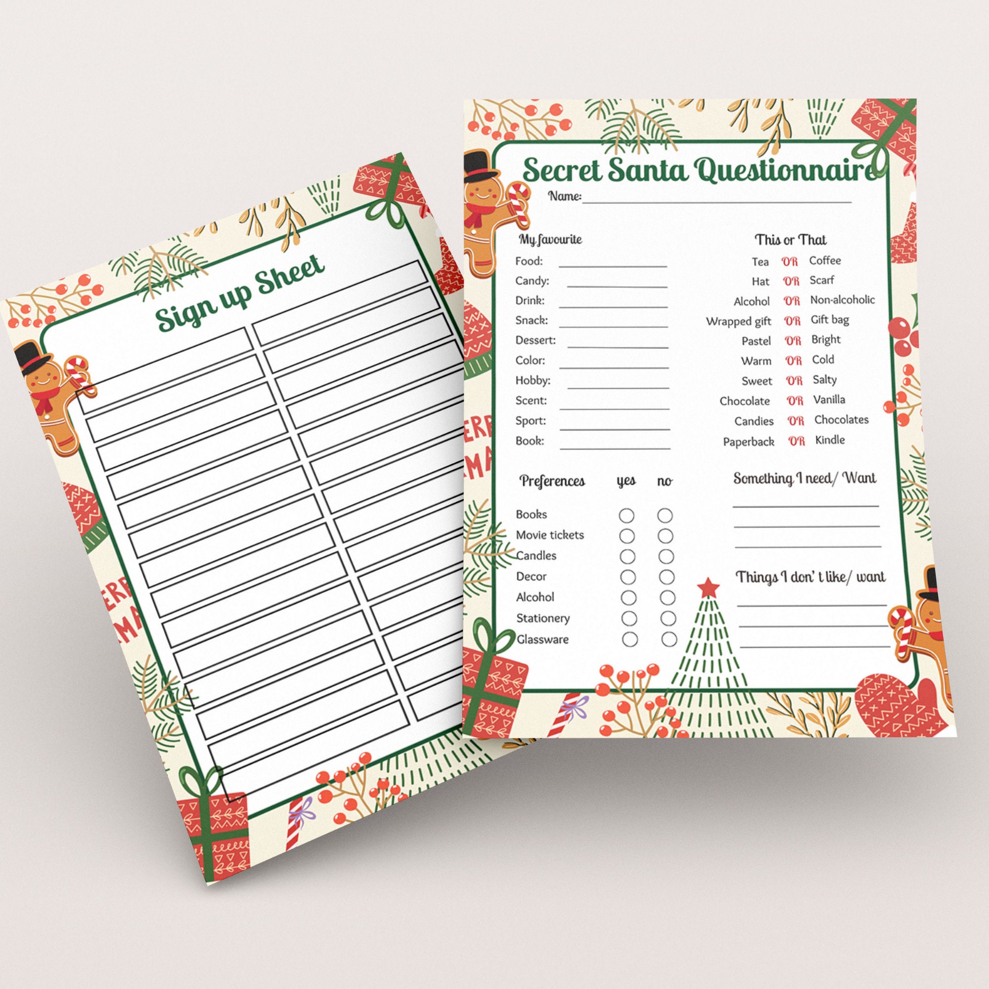 Editable Secret Santa Questionnaire Template Office Gift Exchange ...