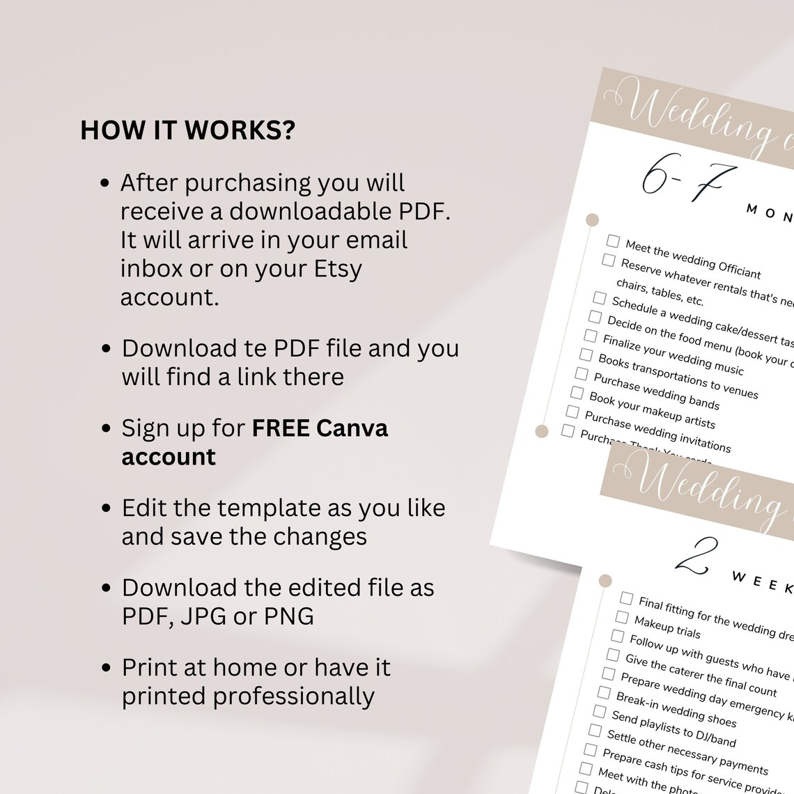 Printable Wedding Planning Checklist Wedding Checklist Customizable ...