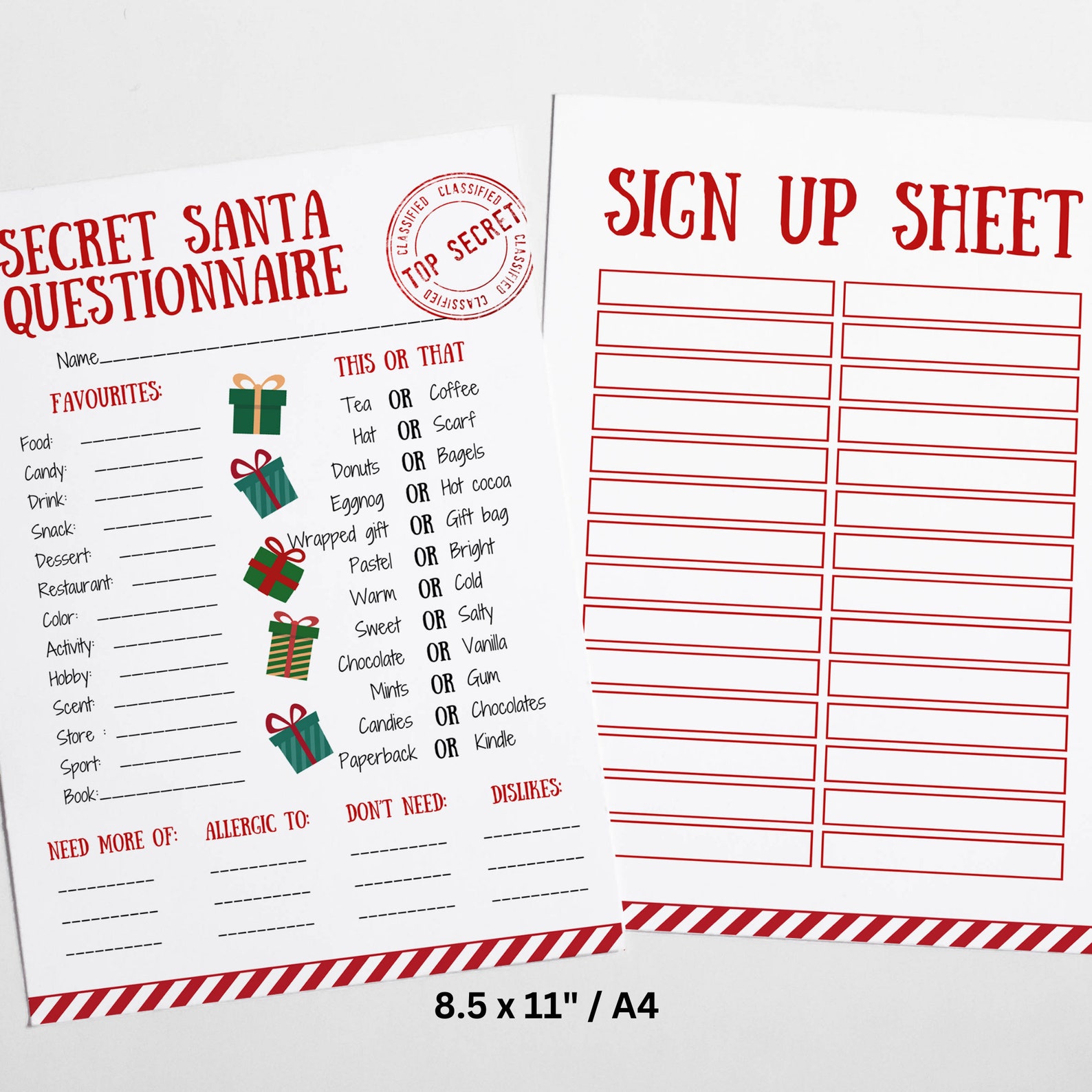 Secret Santa Questionnaire Bundle: Organize a Jolly Work Gift Exchange ...