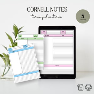 Cornell Notes Template | Instant Download | 5 Color Options | Digital ...