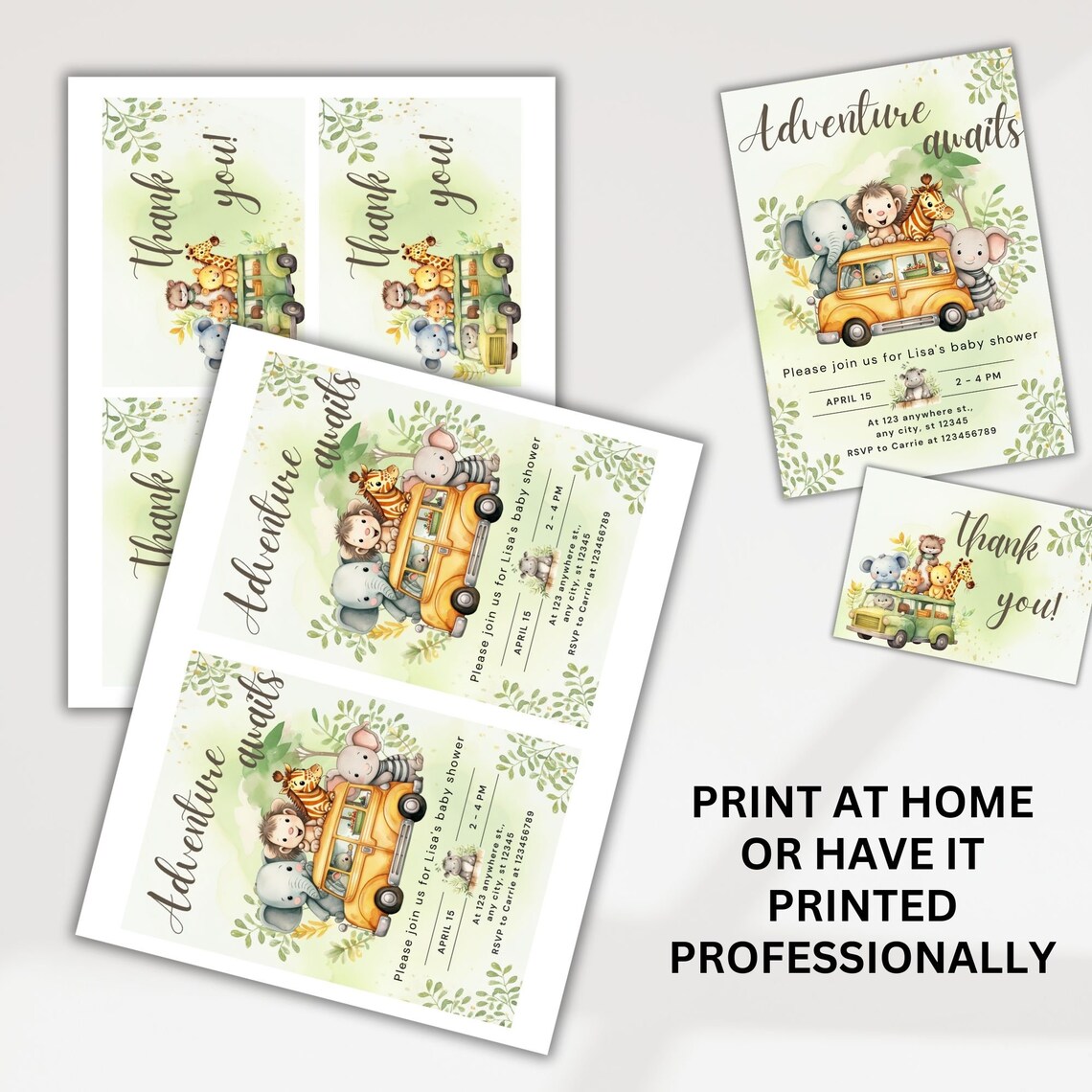 Jungle Adventure Baby Shower Invitation Bundle, Adventure Awaits Baby ...