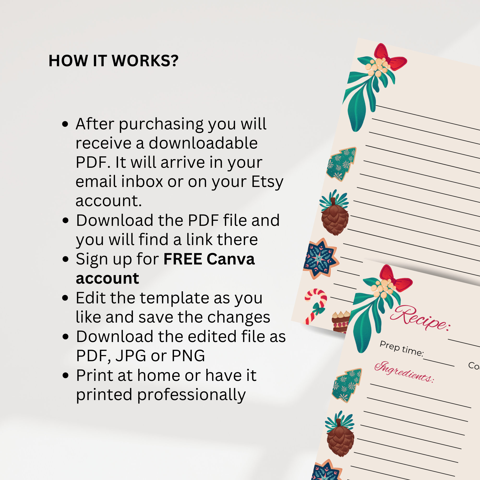 Christmas Recipe Card Template | Holiday Cookie Recipe Card | Custom ...