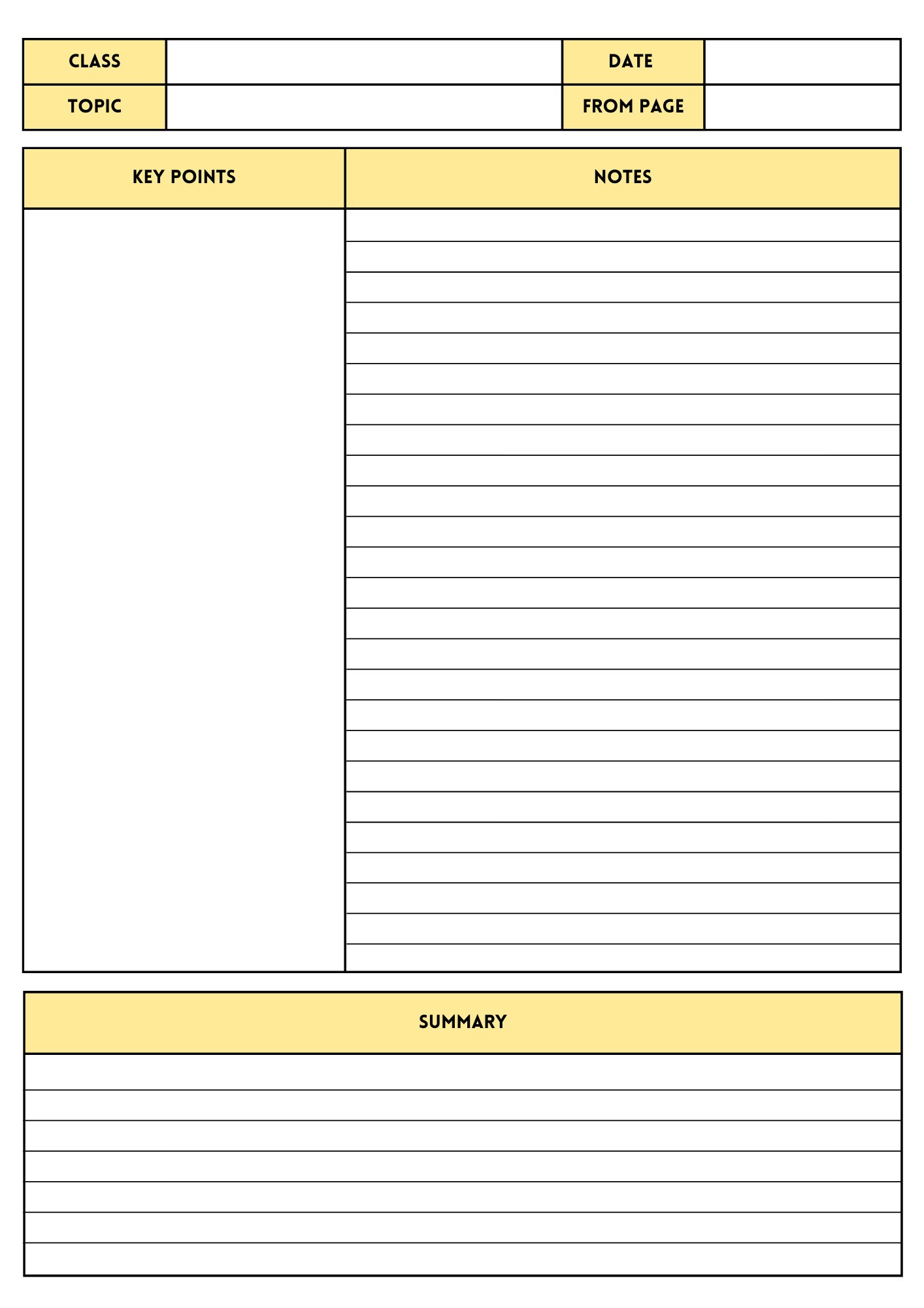 Cornell Notes Template Instant Download 5 Color Options - Etsy UK