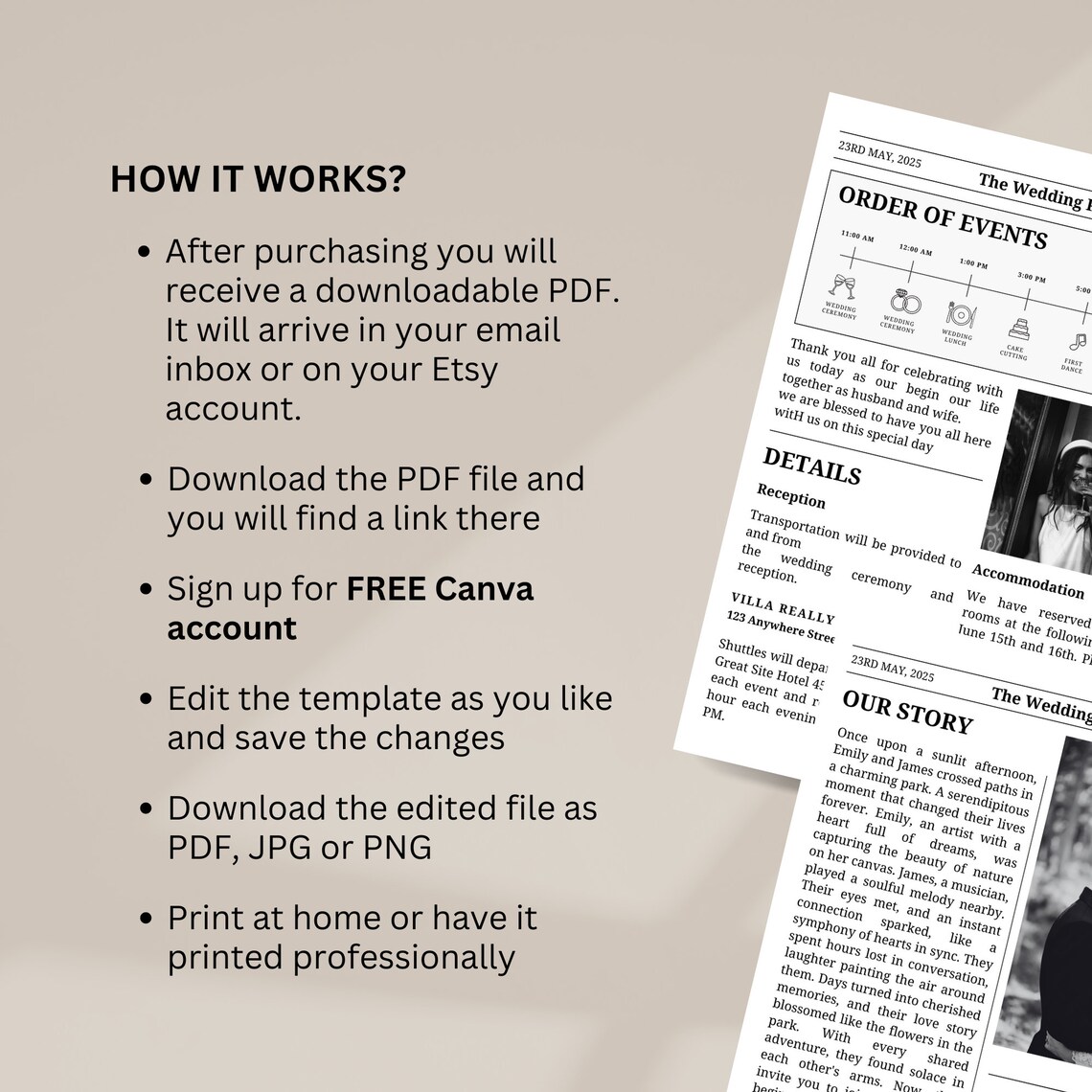 Editable Wedding Newspaper Invitation Template - Personalise Your Love ...