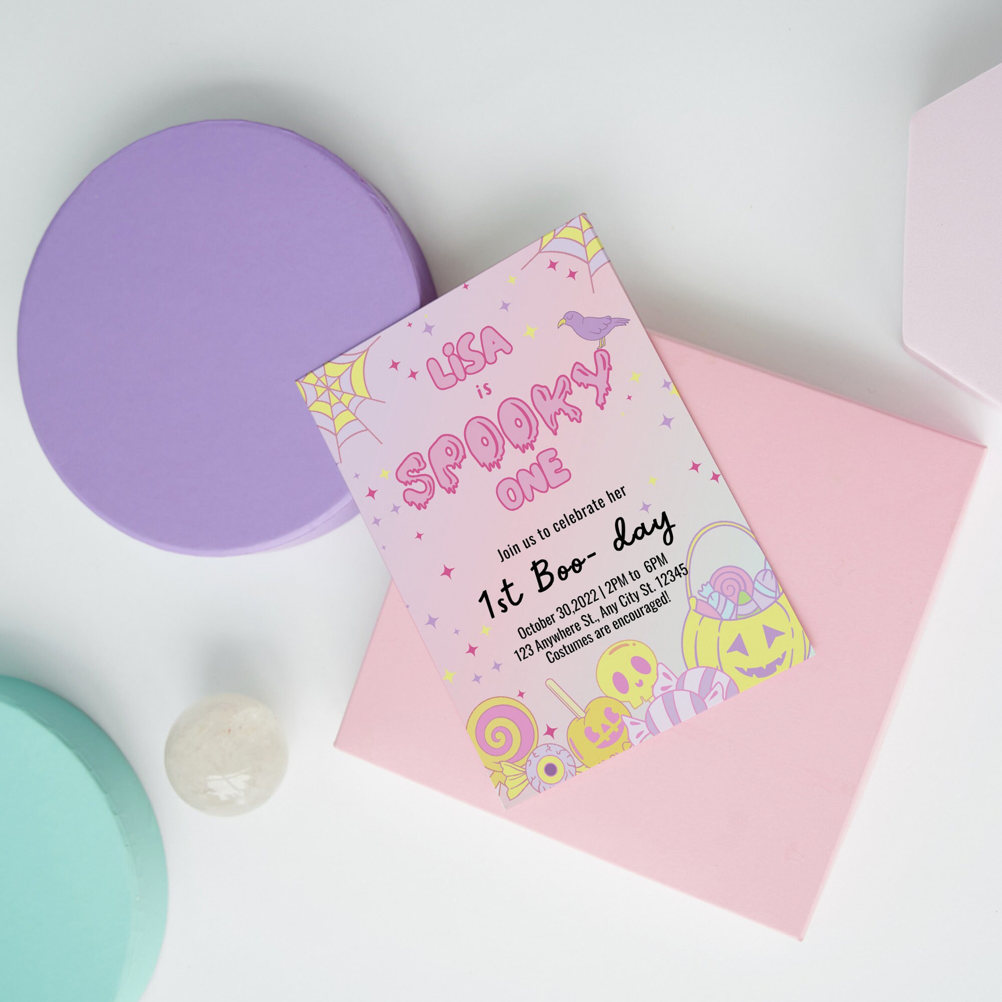 Editable Pastel Spooky One Invitation Template | Halloween Birthday ...