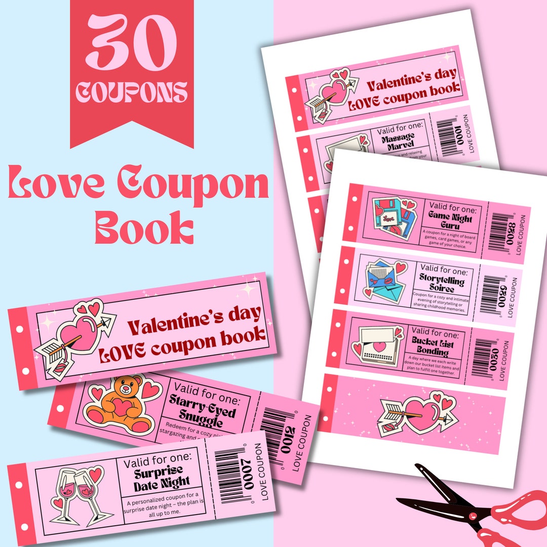 Printable Love Coupon Book | Valentine's Day Love Coupons | Valentine's ...