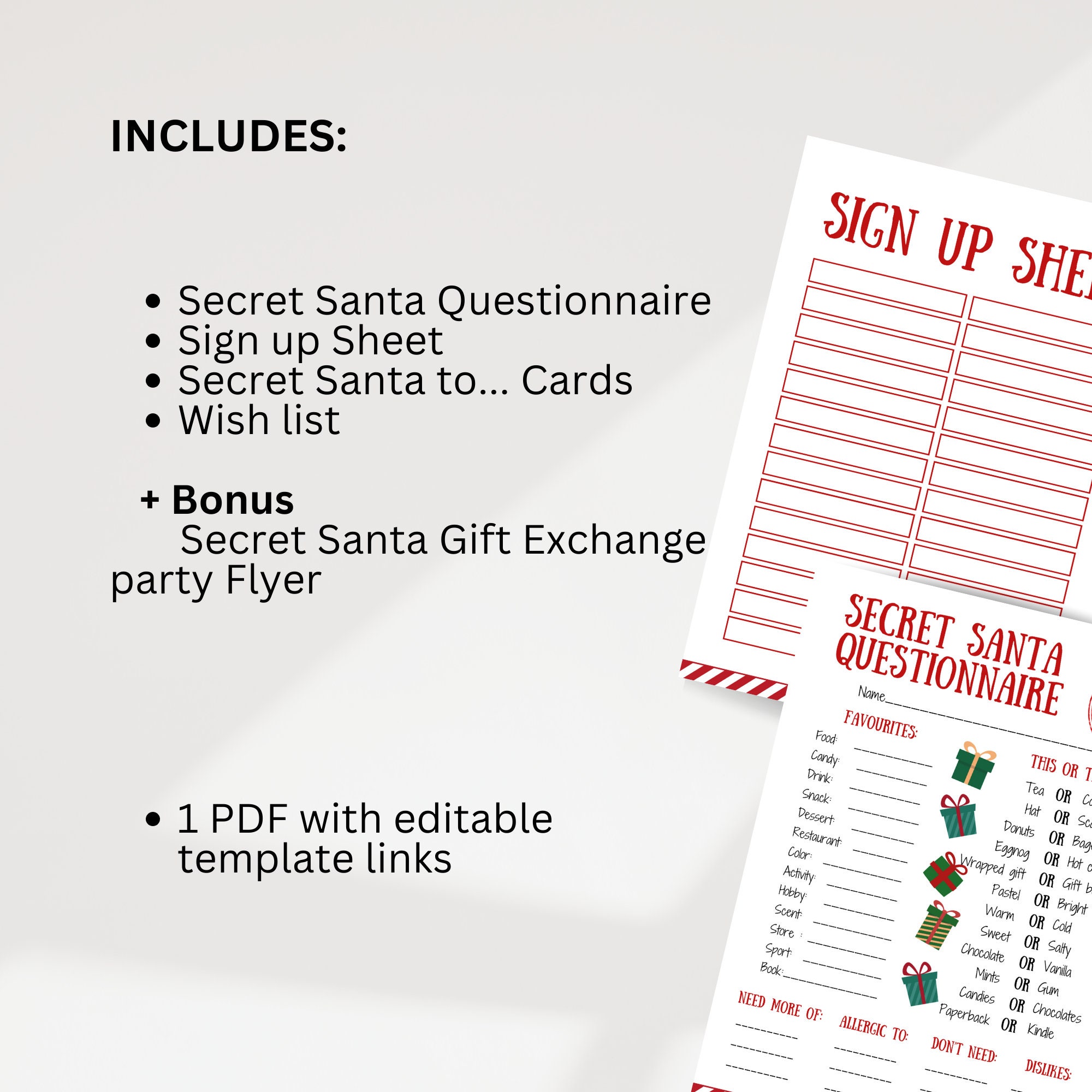 Secret Santa Questionnaire Bundle: Organize a Jolly Work Gift Exchange ...