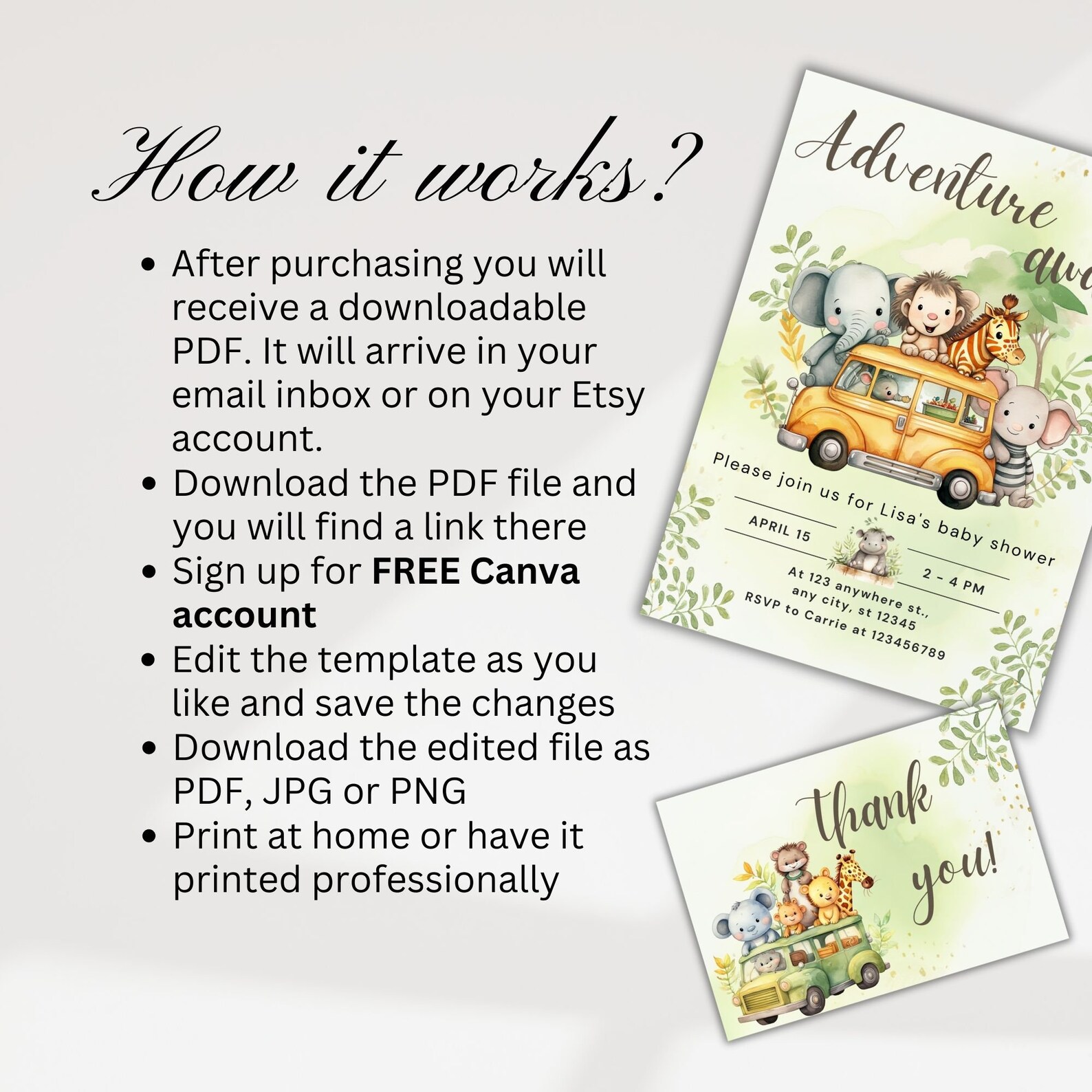 Jungle Adventure Baby Shower Invitation Bundle, Adventure Awaits Baby ...