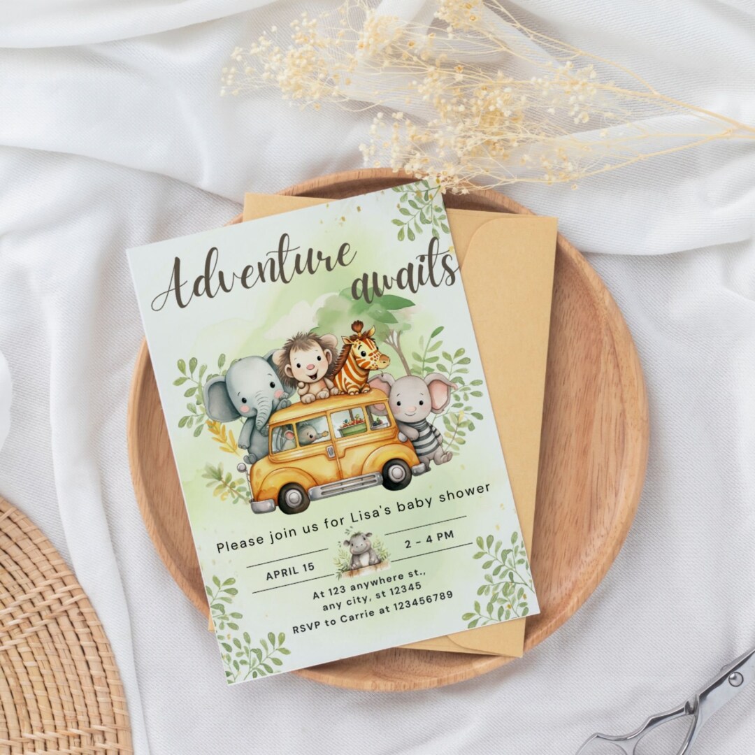 Jungle Adventure Baby Shower Invitation Bundle, Adventure Awaits Baby ...