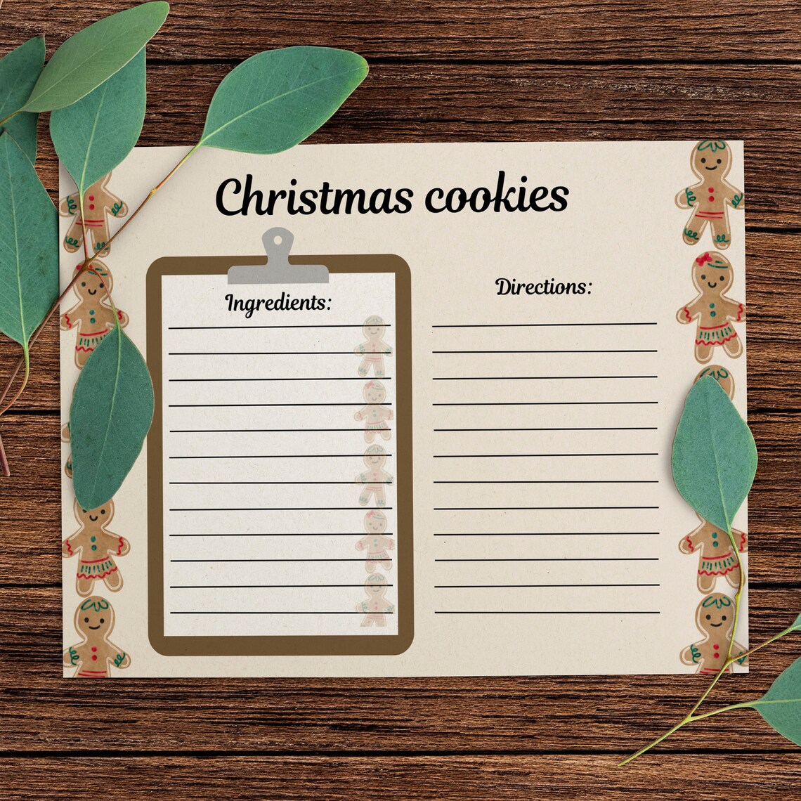 Christmas Recipe Card Template Editable Christmas Cookies - Etsy