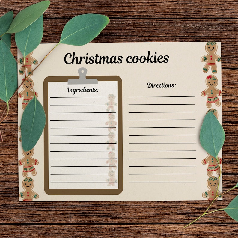 Christmas Recipe Card Template | Editable Christmas Cookies Recipe Card ...