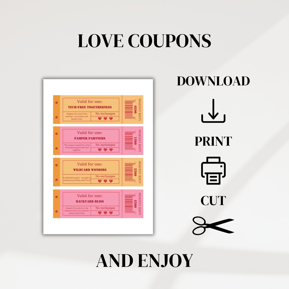 Printable Love Coupons for Couples | Love Coupon Book | Valentine's Day ...