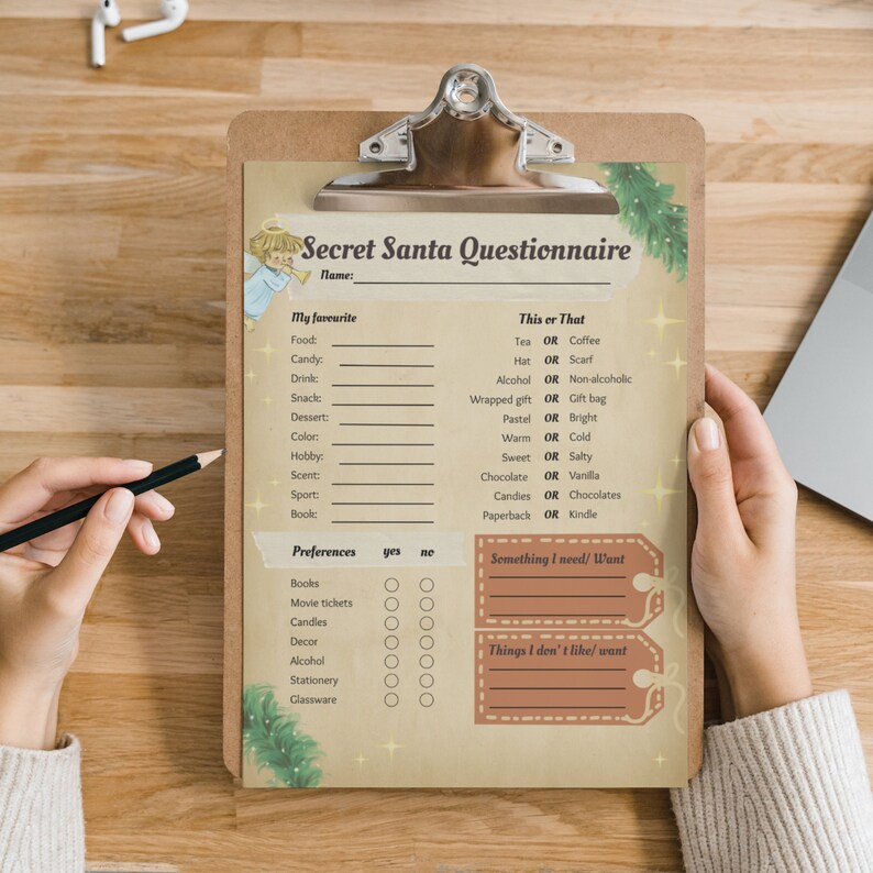 Printable Secret Santa Questionnaire | Christmas Gift Exchange | Secret ...