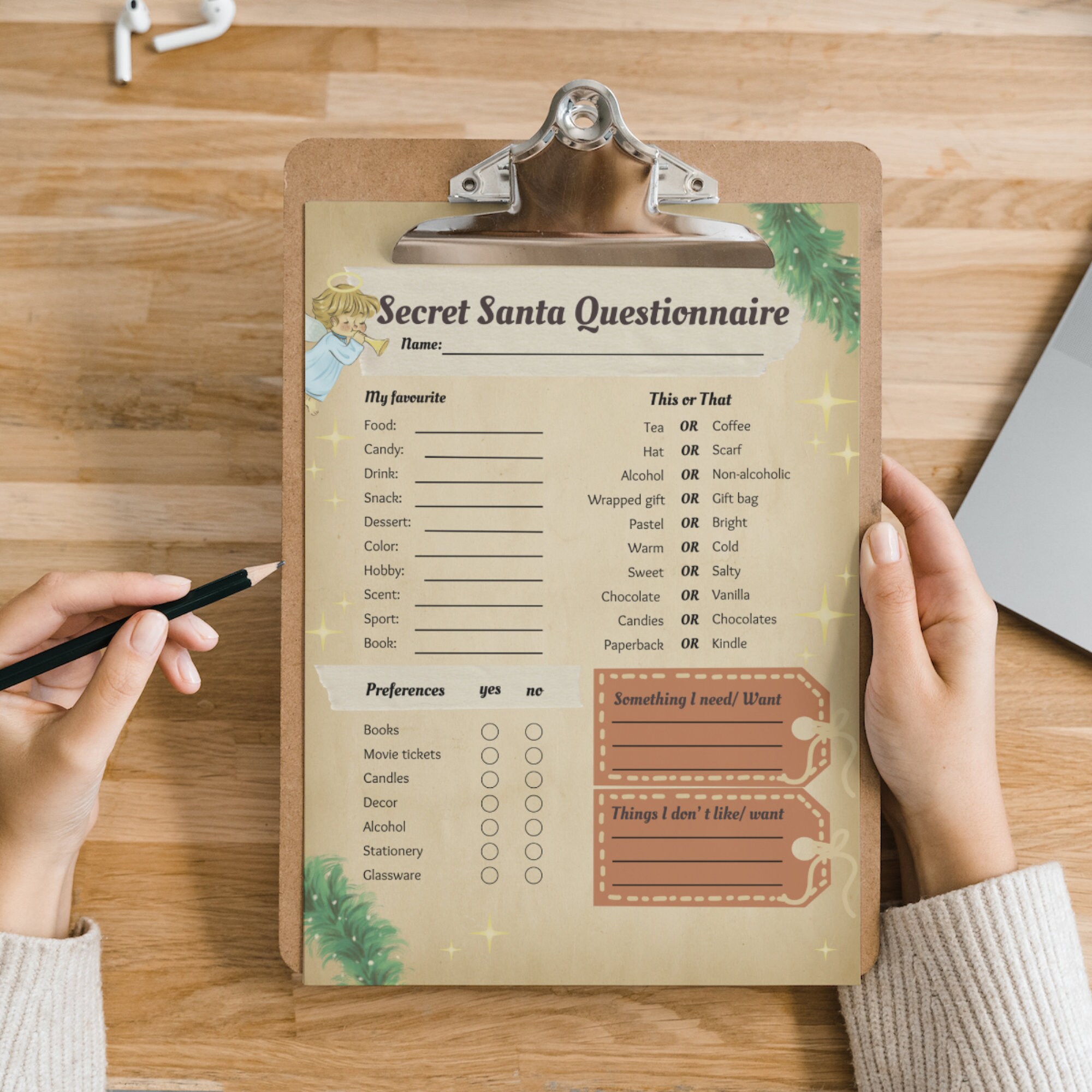 Printable Secret Santa Questionnaire | Christmas Gift Exchange | Secret ...