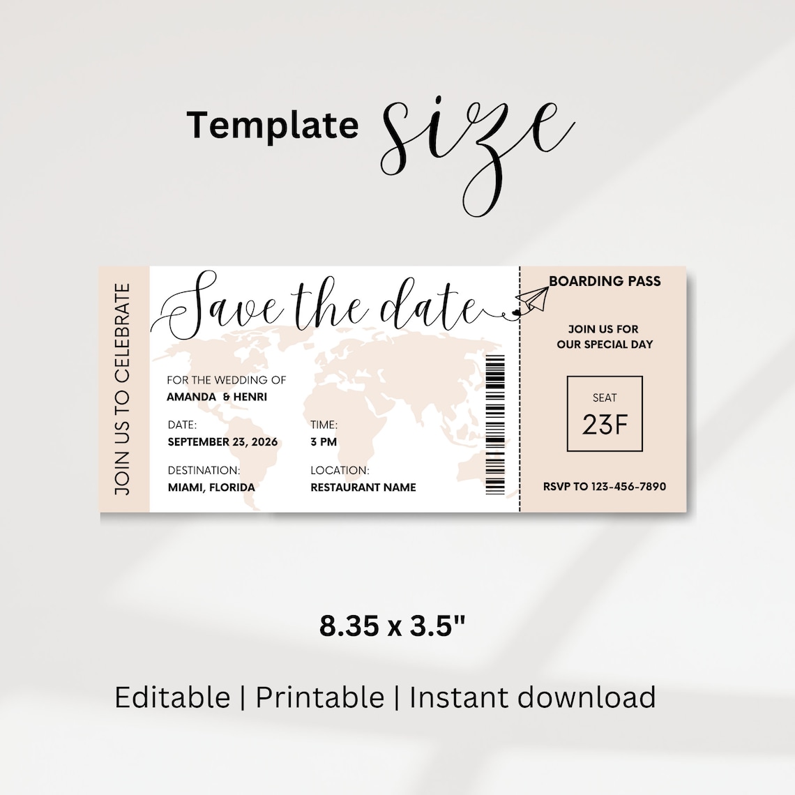 Instant Download Boarding Pass Save the Date Template | Plane Ticket ...