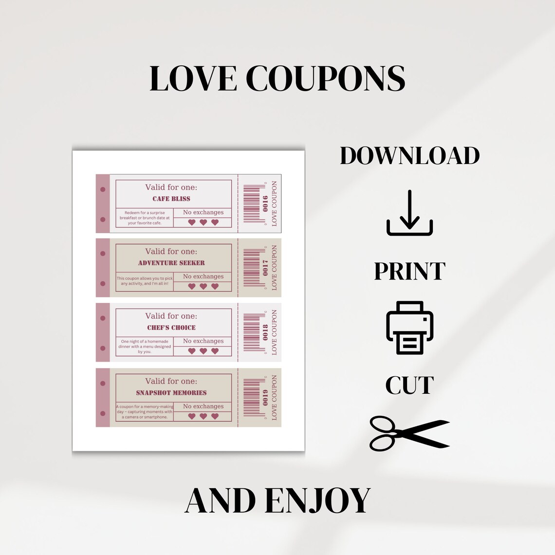 Printable Valentine's Day Love Coupons Valentine's Day Coupon Book ...