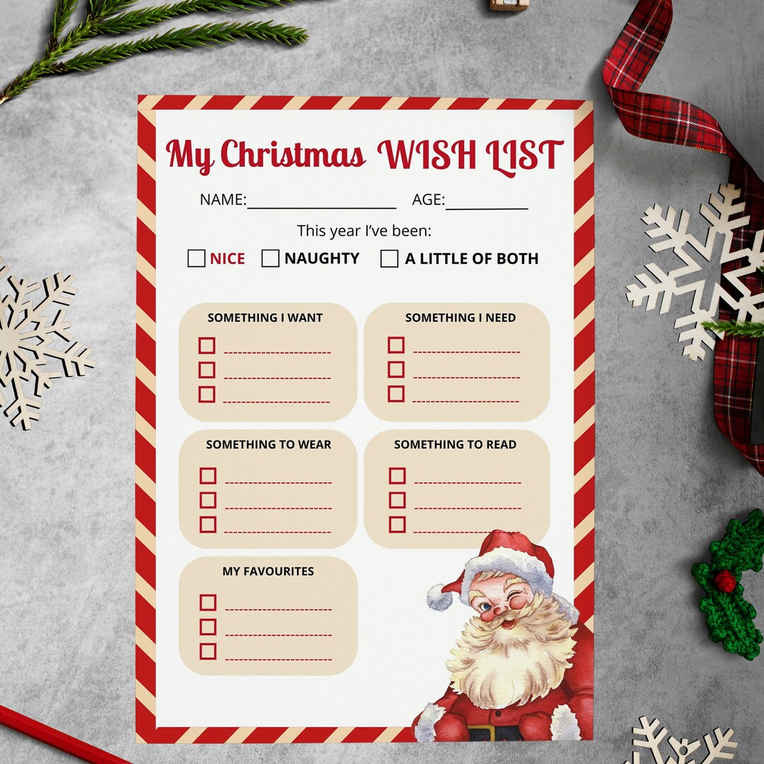Christmas Wish List Template - Instant Download for Festive Holiday ...