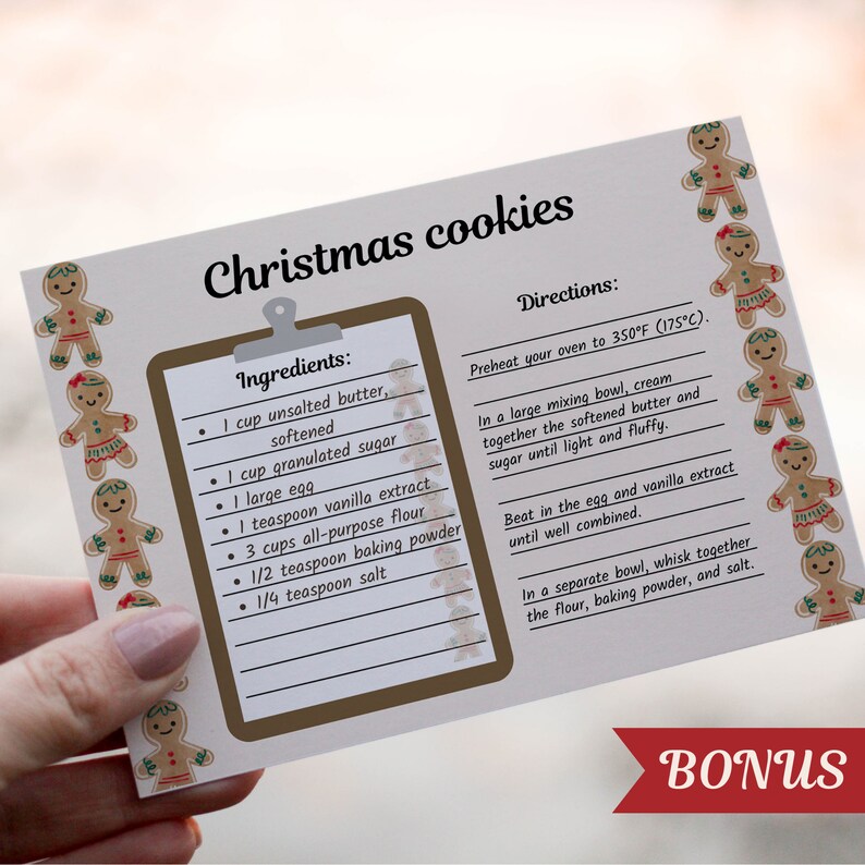 Christmas Recipe Card Template | Editable Christmas Cookies Recipe Card ...