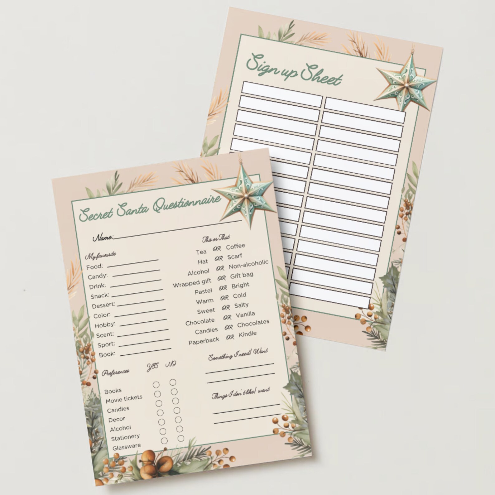 Editable Secret Santa Questionnaire Bundle | Office Gift Exchange ...