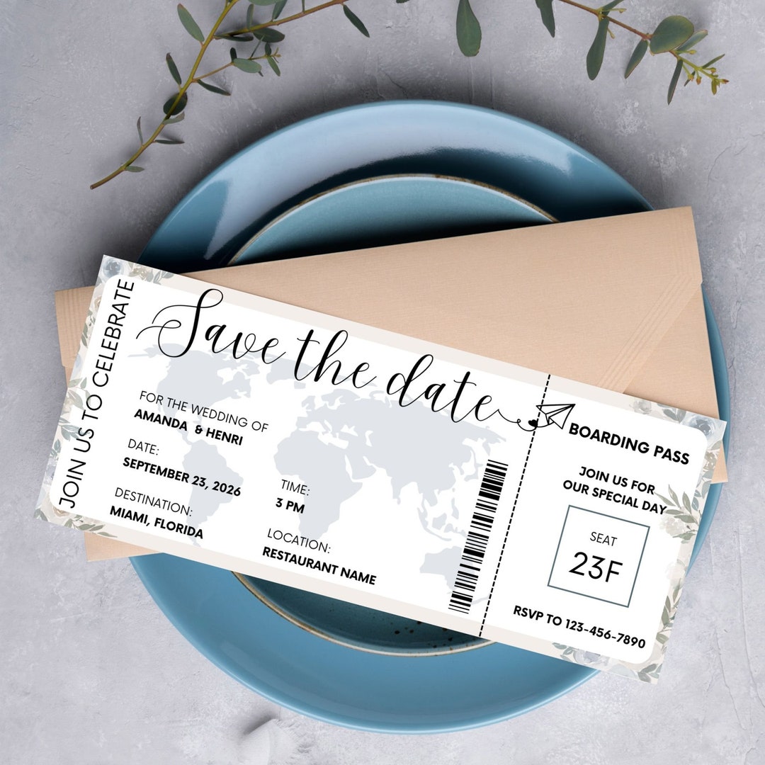 Instant Download Boarding Pass Save the Date Template, Plane Ticket ...