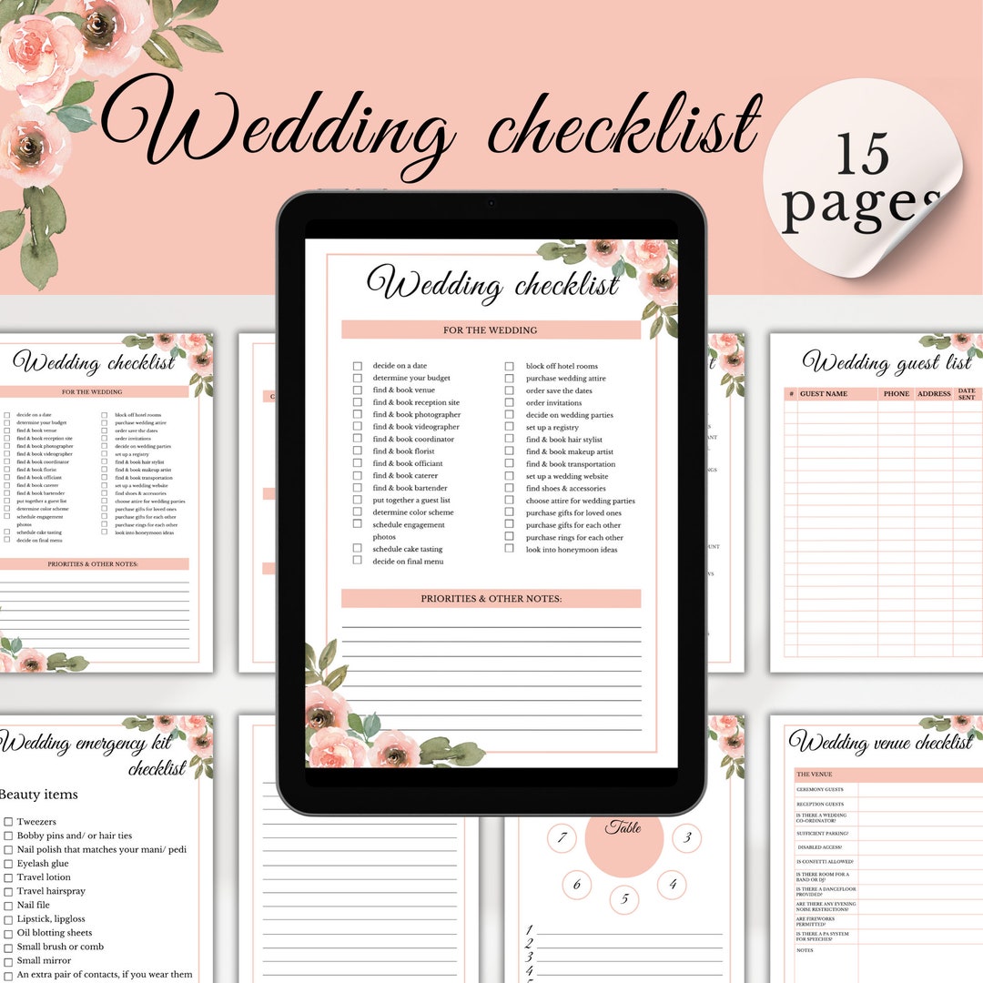 Peach Fuzz Wedding Checklist, Printable Floral Wedding Planner, Simple ...