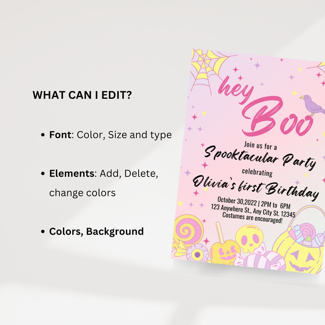 Editable Pastel Spooky One Invitation Template - Etsy