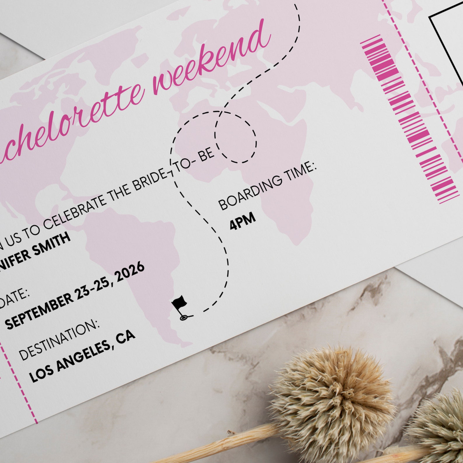 Editable Bachelorette Boarding Pass Invitation | Pink Bachelorette ...