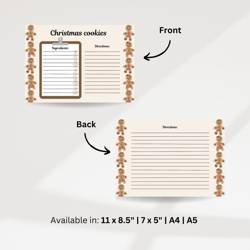 Christmas Recipe Card Template | Editable Christmas Cookies Recipe Card ...