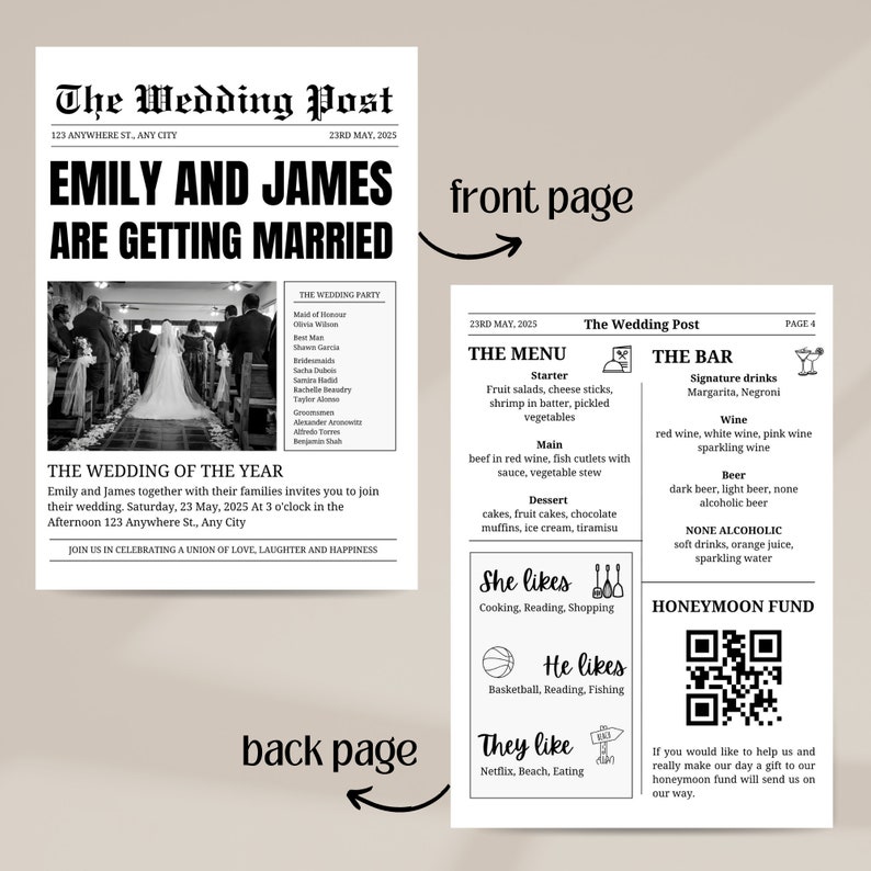 Editable Wedding Newspaper Invitation Template - Personalise Your Love ...