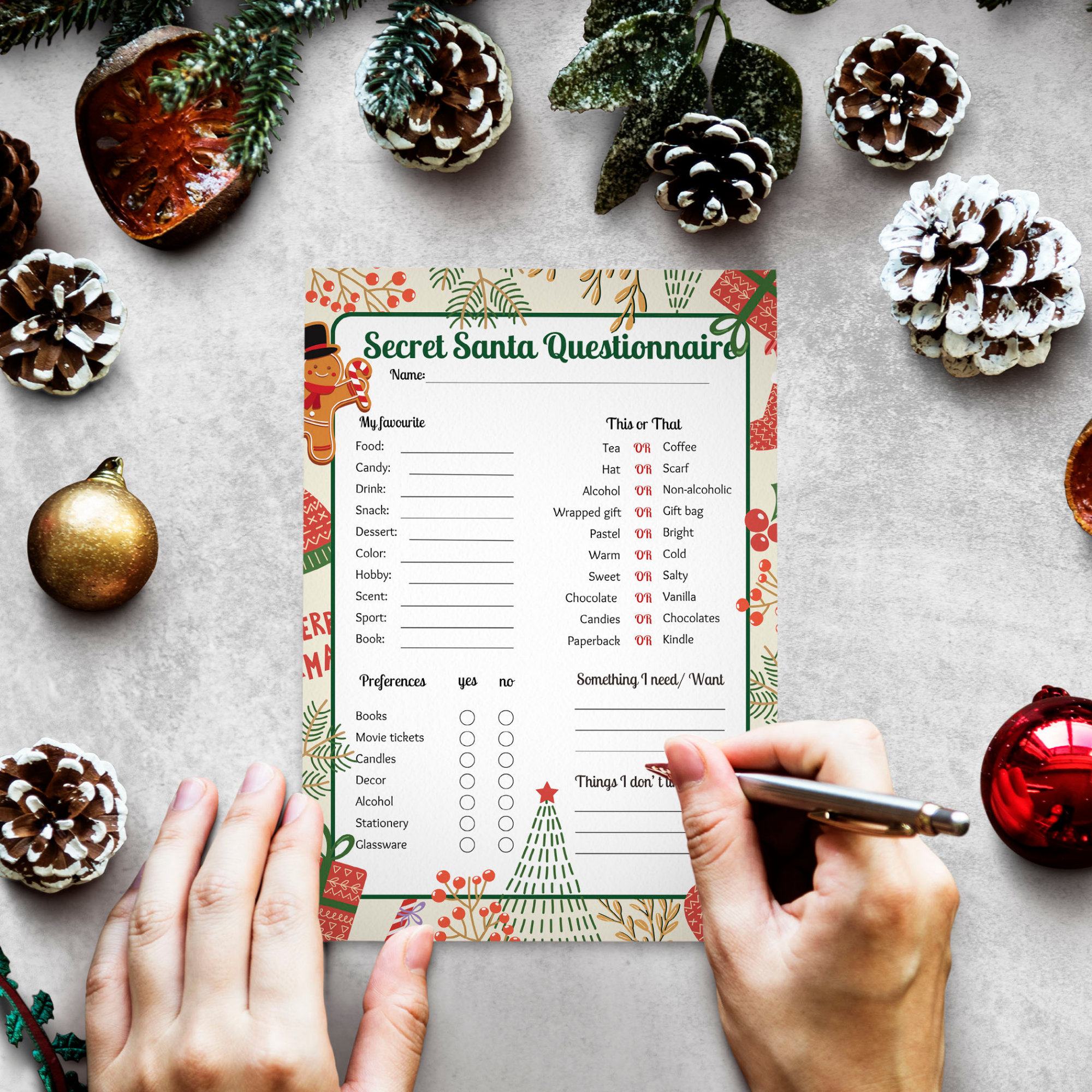 Editable Secret Santa Questionnaire Template Office Gift Exchange ...