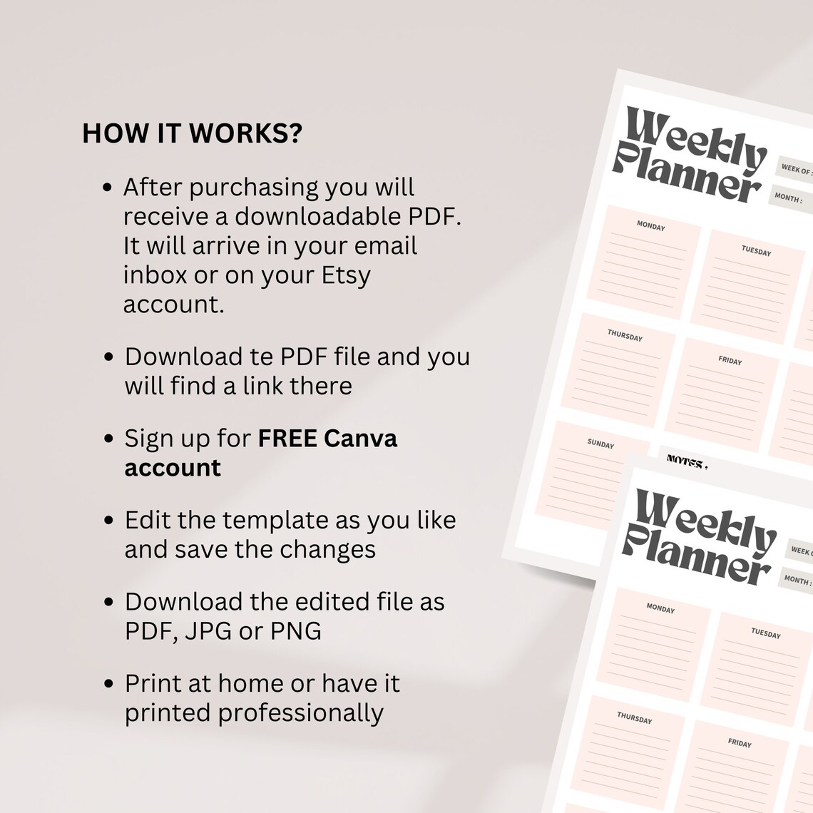 Weekly Planner Template Printable Planner Time Management Goal Setting ...