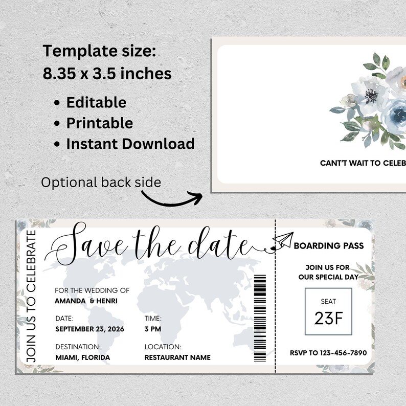 Instant Download Boarding Pass Save the Date Template, Plane Ticket ...
