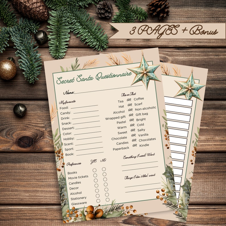 Editable Secret Santa Questionnaire Bundle | Office Gift Exchange ...