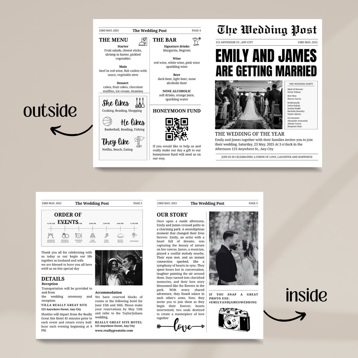 Editable Wedding Newspaper Invitation Template - Personalise Your Love ...